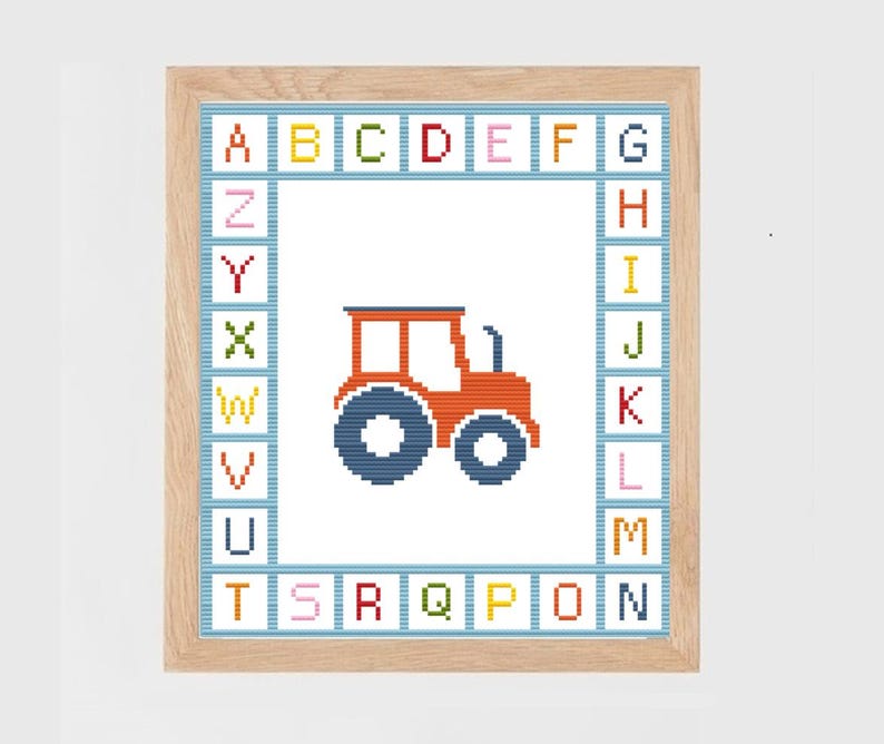 Tractor W/ Alphabet Block Letters Border Counted Cross Stitch Pattern ...