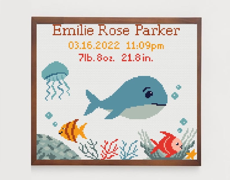 Underwater Baby Birth Announcement Cross Stitch Pattern: Whale ...