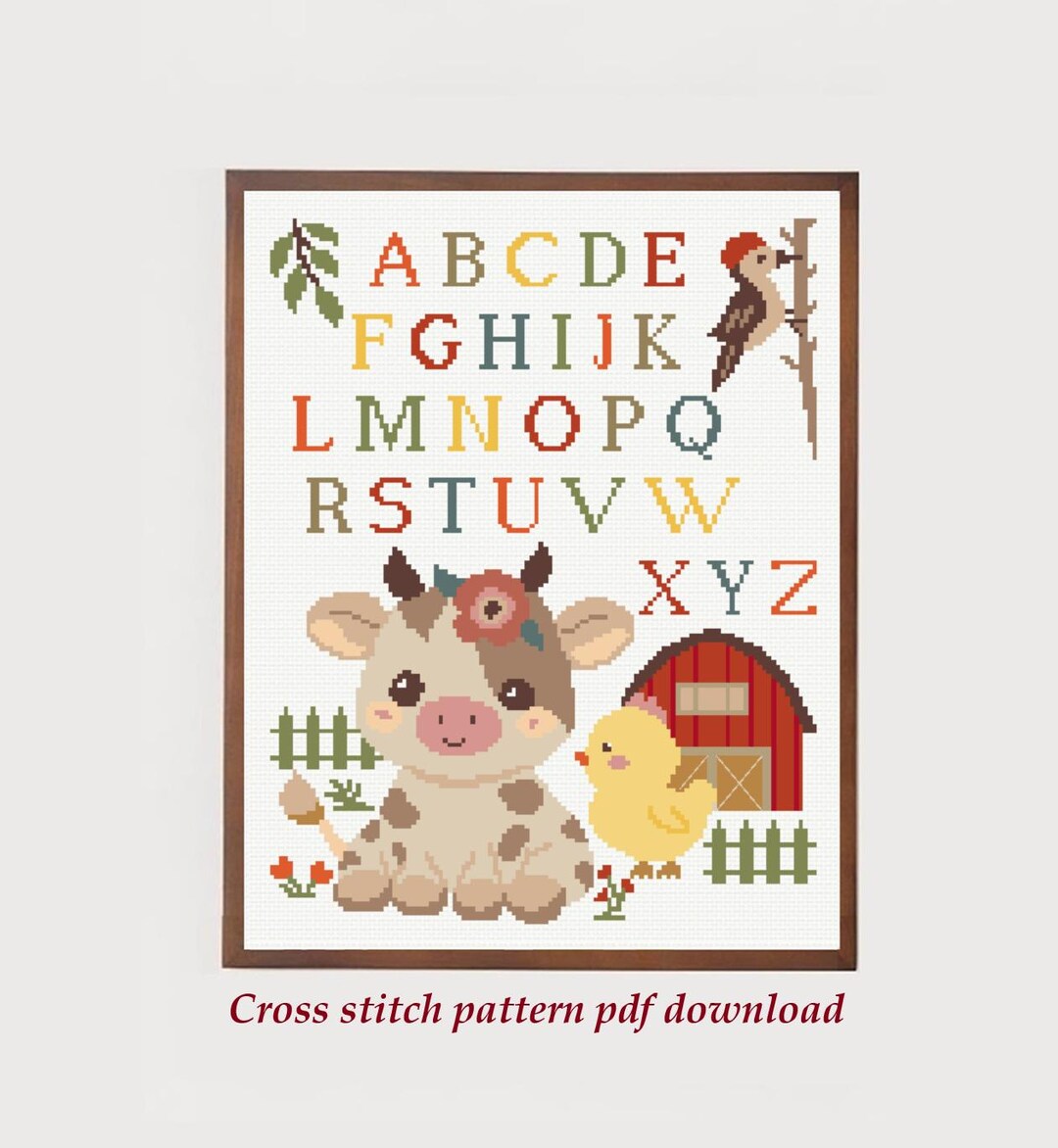 Cow & Chick Alphabet Blocks Cross Stitch Pattern: Farm Nursery Decor ...