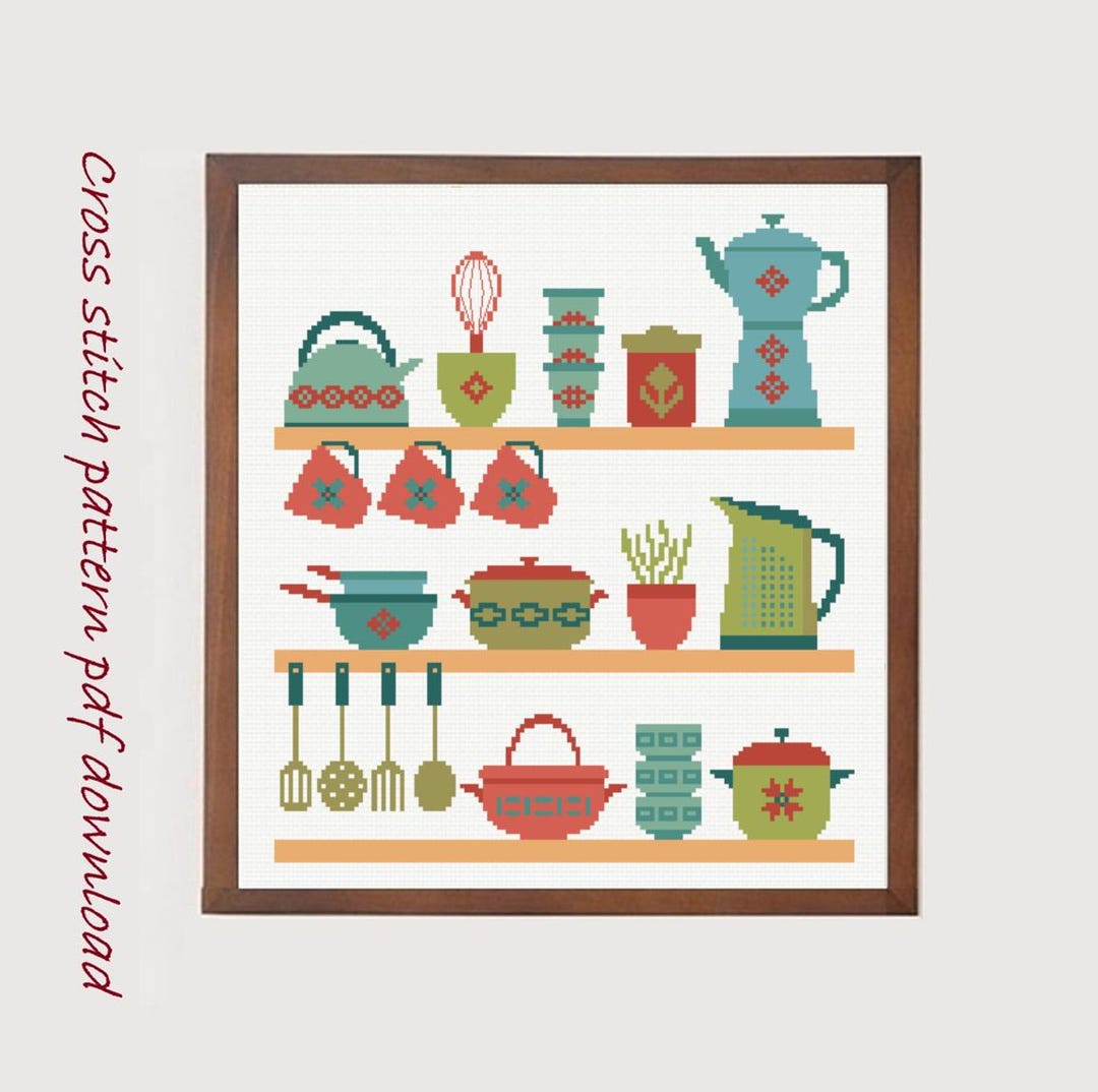 Retro Kitchenware Cross Stitch Pattern: Vintage Pots & Pans (PDF) - Etsy