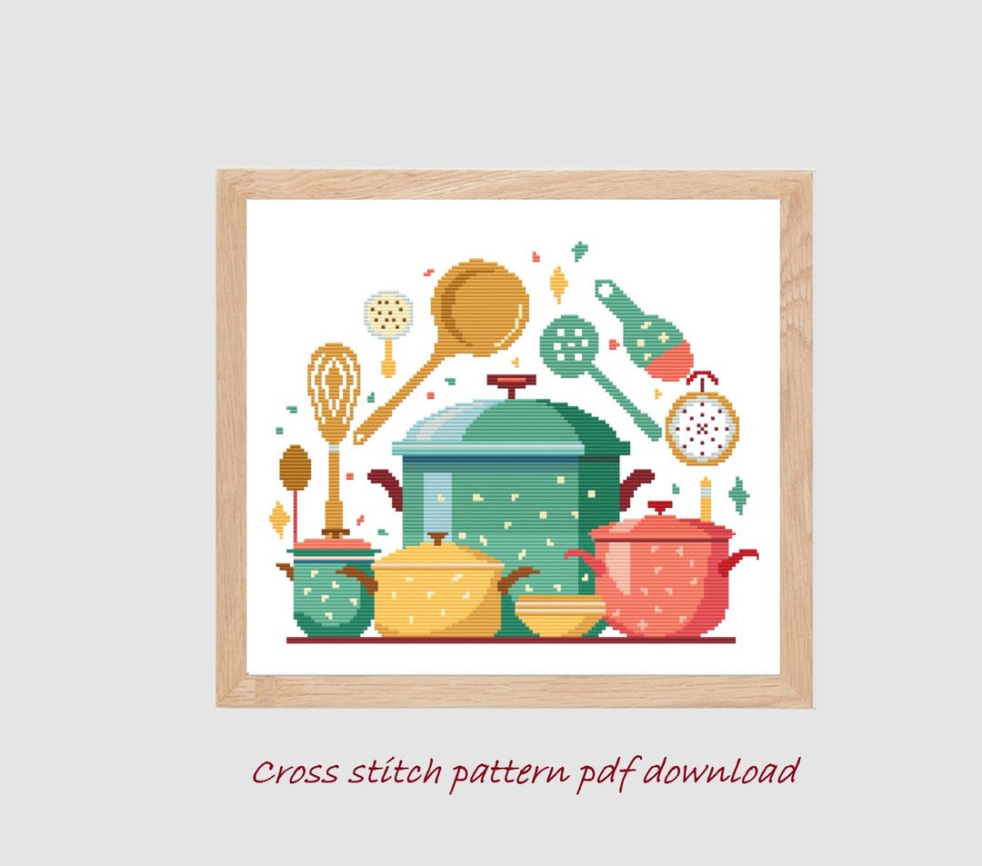 Retro Kitchen Cross Stitch Pattern: Vintage Pots & Pans (PDF Pattern ...