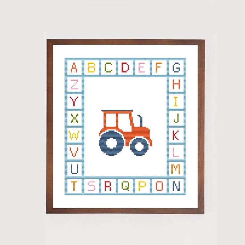 Tractor W/ Alphabet Block Letters Border Counted Cross Stitch Pattern ...