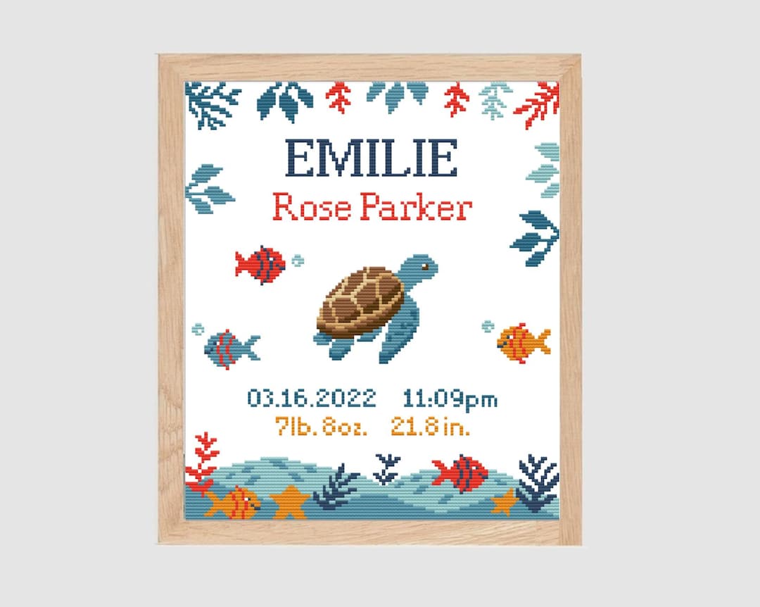 Sea Turtle Birth Announcement Cross Stitch Pattern: Under the Sea ...