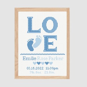 Counted Cross Stitch Pattern Baby Girl Boy Love Birth Announcement ...