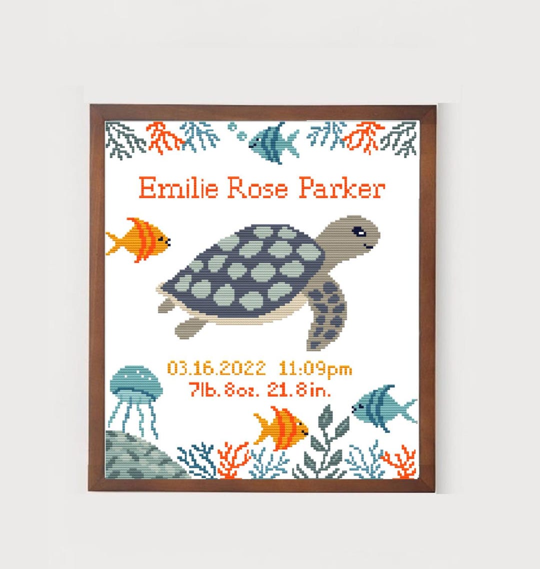 Sea Turtle Birth Announcement Cross Stitch Pattern: Under the Sea ...