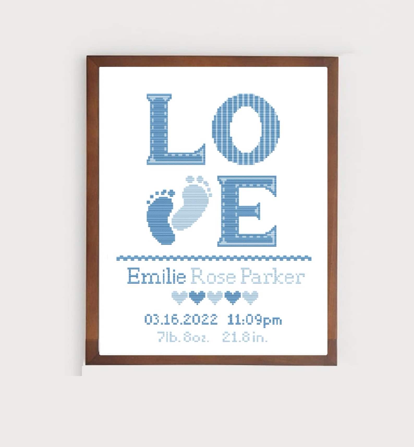 Counted Cross Stitch Pattern Baby Girl Boy Love Birth Announcement ...