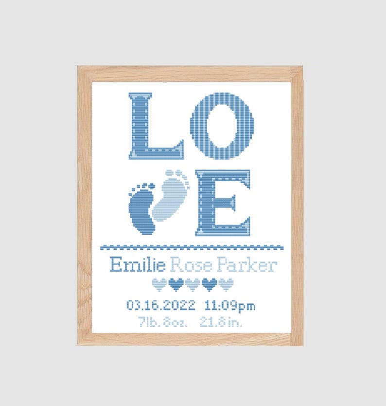 Counted Cross Stitch Pattern Baby Girl Boy Love Birth Announcement ...