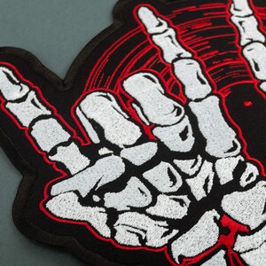 Rock on Hands Large Patch, Horns up Skeleton Hands, Biker's Embroidered ...