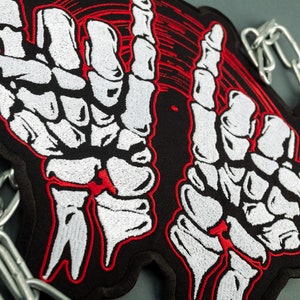 Rock on Hands Large Patch, Horns up Skeleton Hands, Biker's Embroidered ...