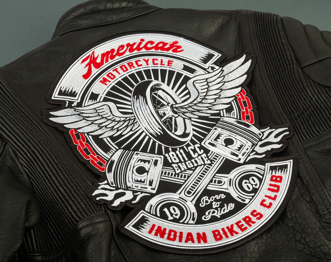 Indian Biker Club Large Back Patch, American Motorcycle Wheel With ...