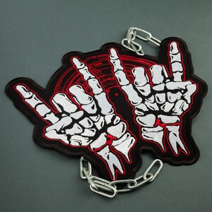 Rock on Hands Large Patch, Horns up Skeleton Hands, Biker's Embroidered ...
