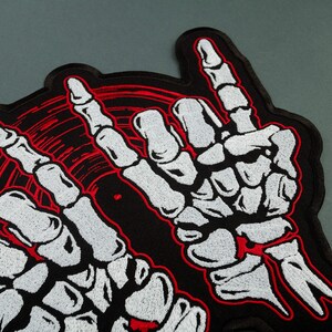 Rock on Hands Large Patch, Horns up Skeleton Hands, Biker's Embroidered ...