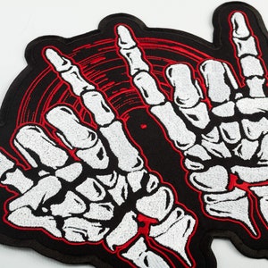 Rock on Hands Large Patch, Horns up Skeleton Hands, Biker's Embroidered ...
