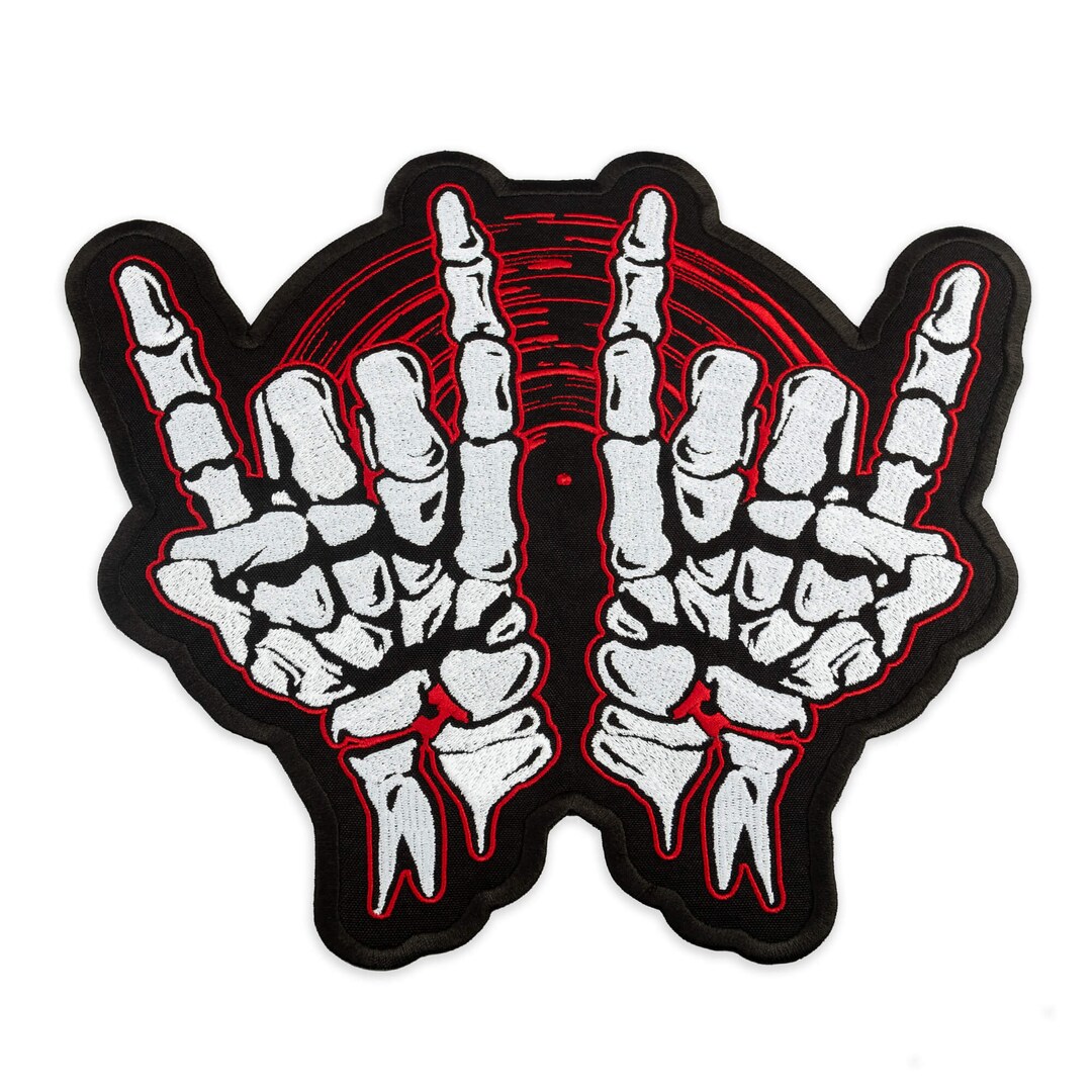 Rock on Hands Large Patch, Horns up Skeleton Hands, Biker's Embroidered ...
