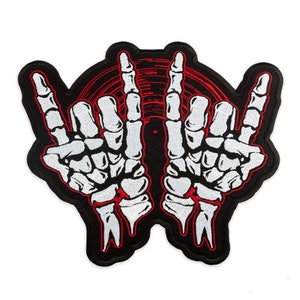 Rock on Hands Large Patch, Horns up Skeleton Hands, Biker's Embroidered ...