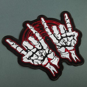 Rock on Hands Large Patch, Horns up Skeleton Hands, Biker's Embroidered ...