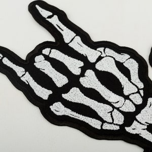 Skeleton Rock on Hands Large Patch, Horns Up, Biker's Embroidered Back ...