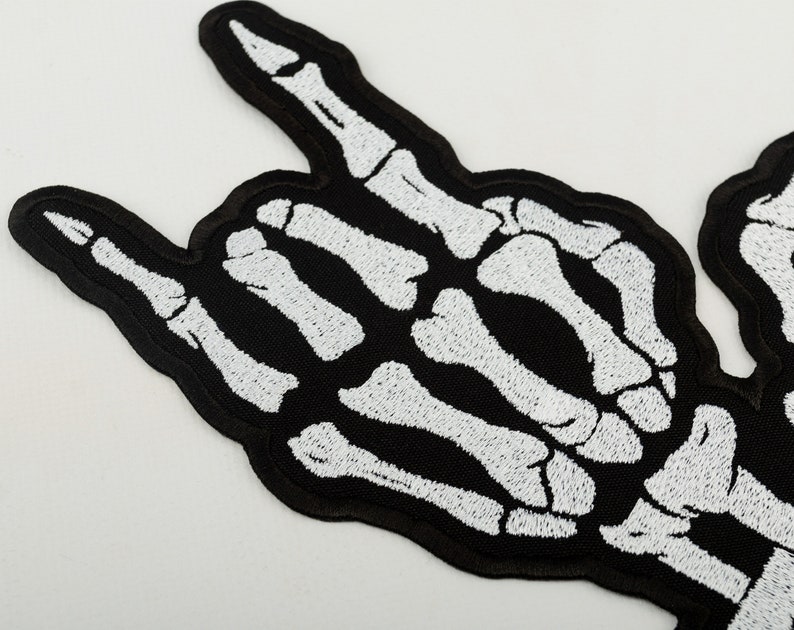 Skeleton Rock on Hands Large Patch Horns Up Biker's - Etsy