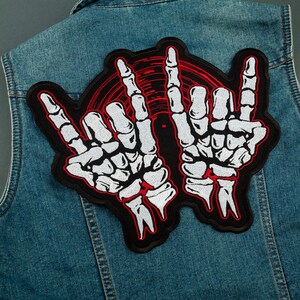 Rock on Hands Large Patch, Horns up Skeleton Hands, Biker's Embroidered ...
