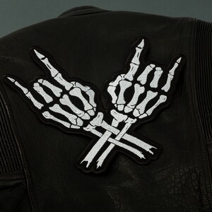 Skeleton Rock on Hands Large Patch, Horns Up, Biker's Embroidered Back ...