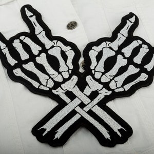 Skeleton Rock on Hands Large Patch, Horns Up, Biker's Embroidered Back ...
