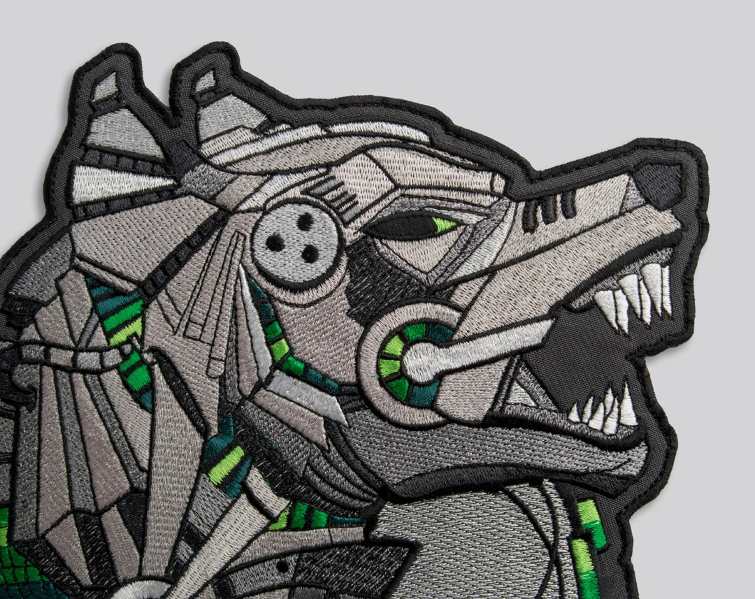 Large Cyber Wolf Patch, Biker Back Jacket Mechanical Wolf Emblem ...