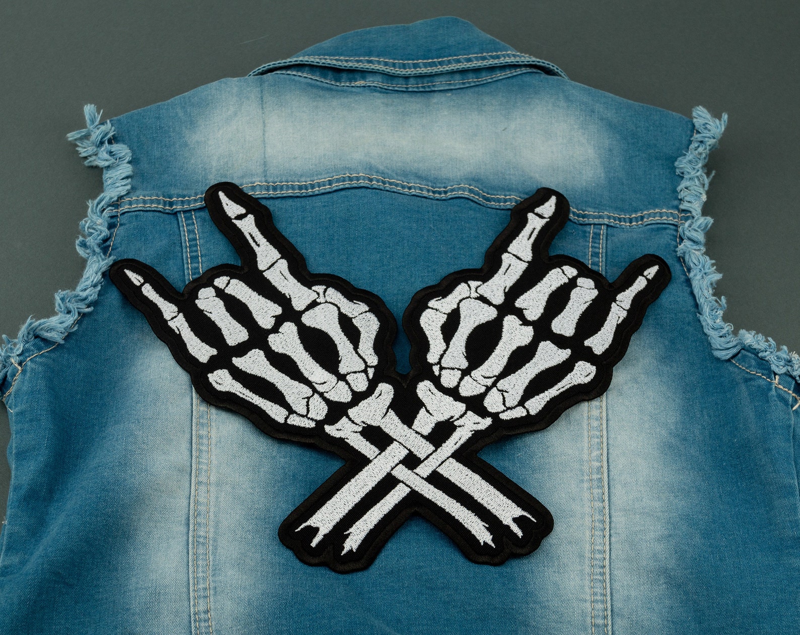 Skeleton Rock on Hands Large Patch Horns Up Biker's - Etsy