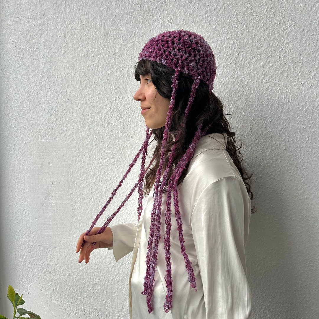 Crochet Jellyfish Hat, Handmade Dreamy Hat With Braids, Mesh Fluffy ...