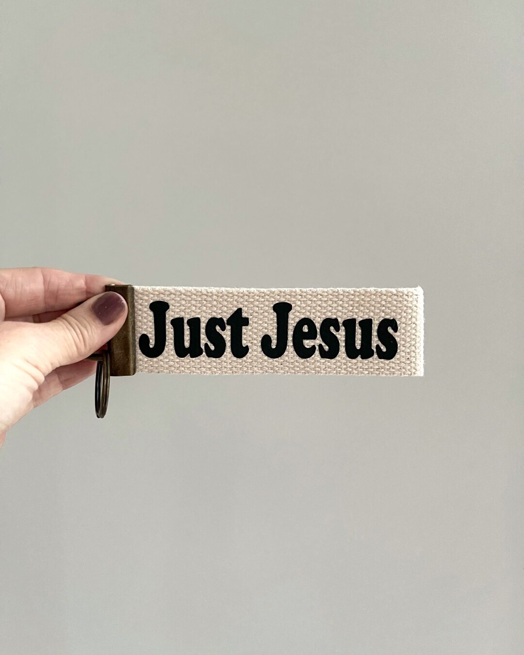 JUST JESUS Keychain, Encouraging Keychain, Canvas Key Wristlet, Key Fob ...