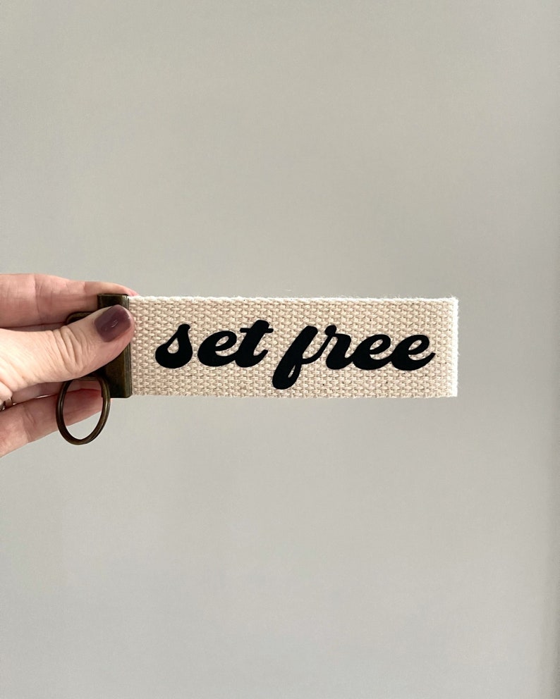 SET FREE Keychain Encouraging Keychain Canvas Key Wristlet - Etsy