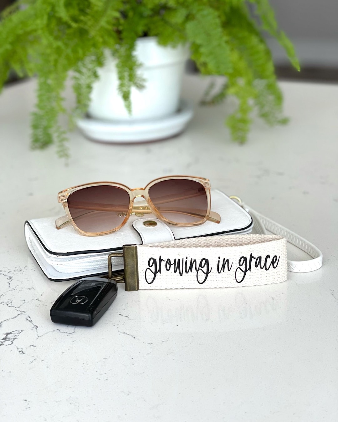 GROWING IN GRACE Keychain, Encouraging Keychain, Canvas Key Wristlet ...