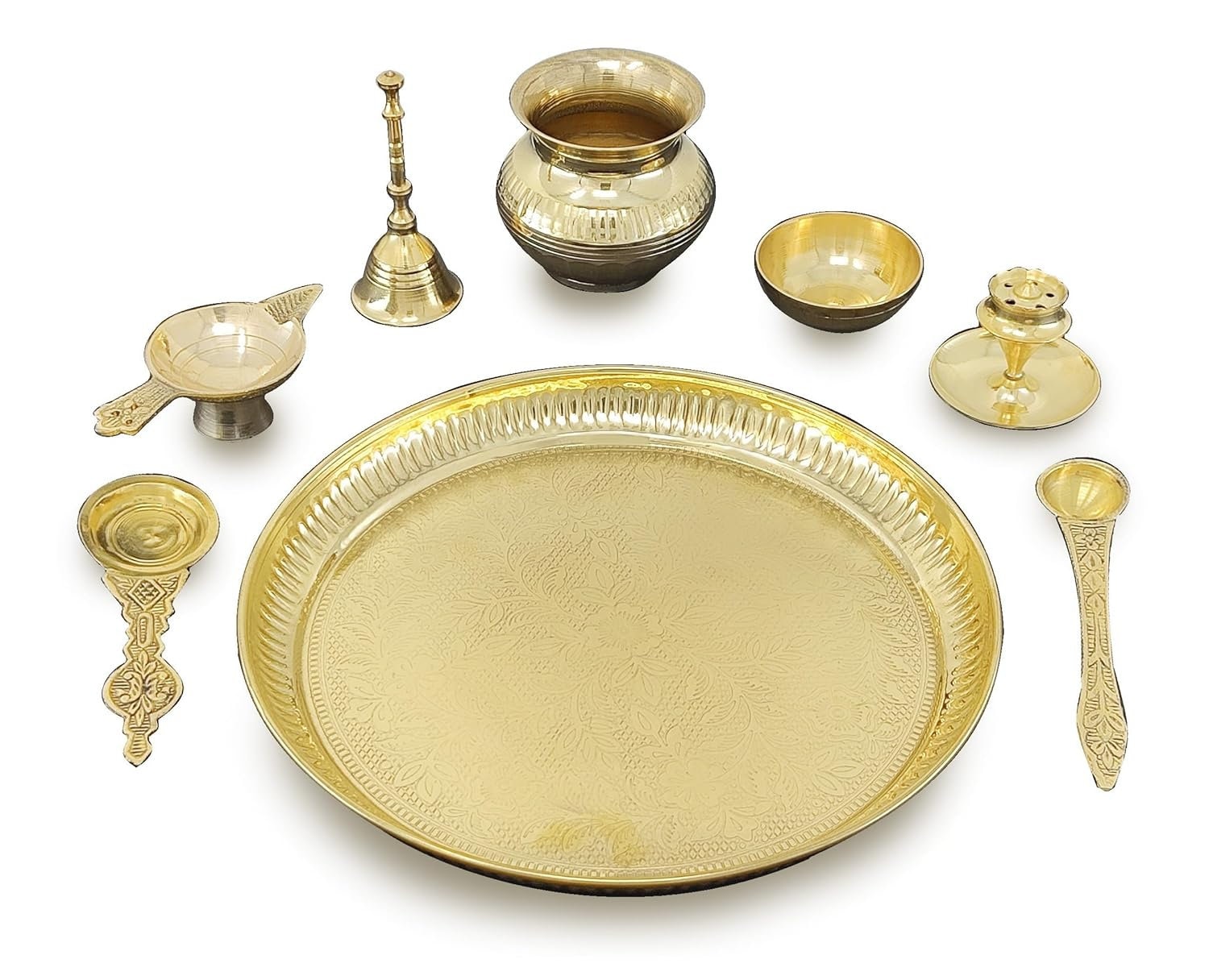 Brass Pooja Thali Set Pital Puja Plate Kalash Bowl Spoon Haldi - Etsy UK