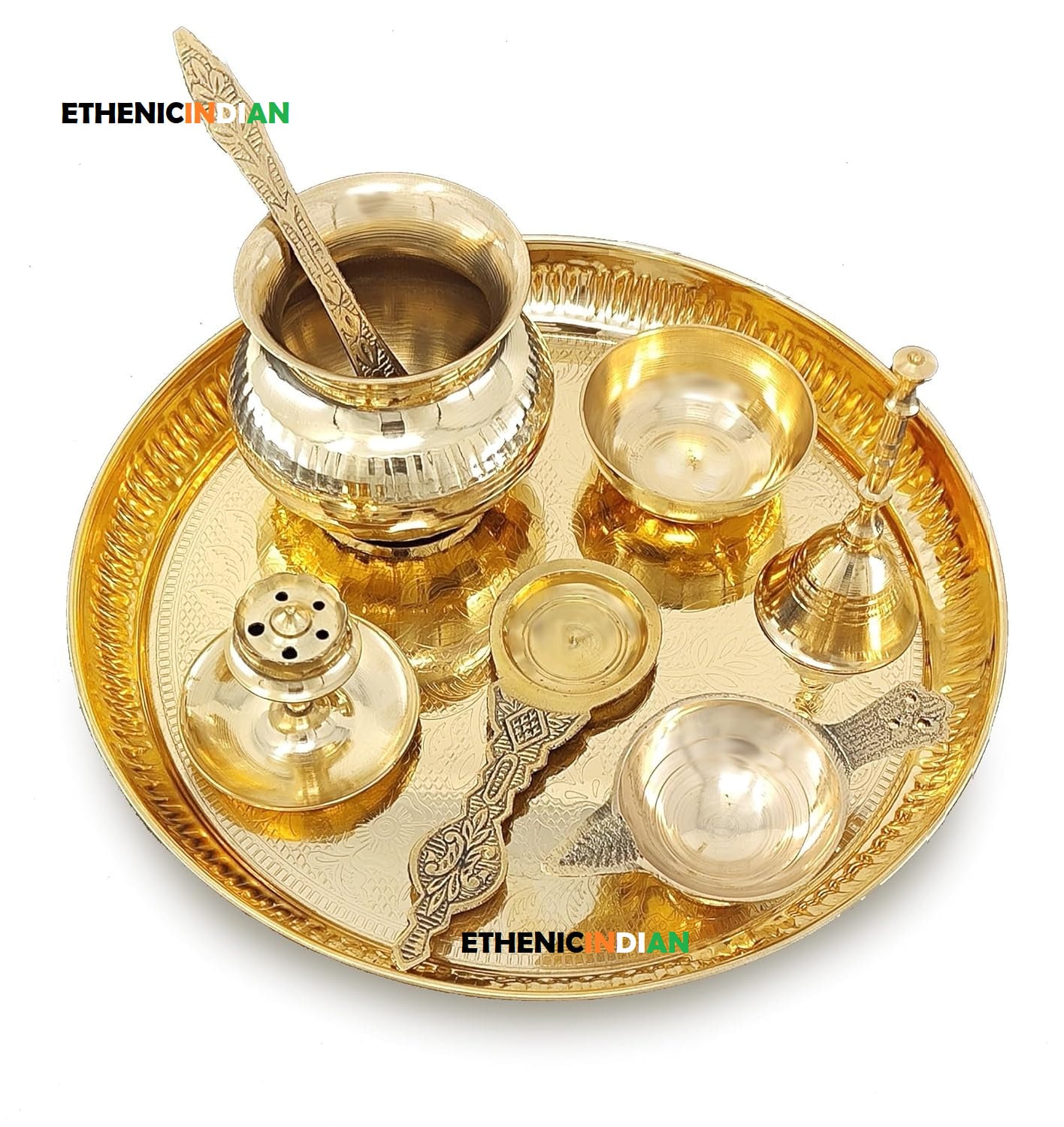 Brass Pooja Thali Set Pital Puja Plate Kalash Bowl Spoon Haldi - Etsy UK