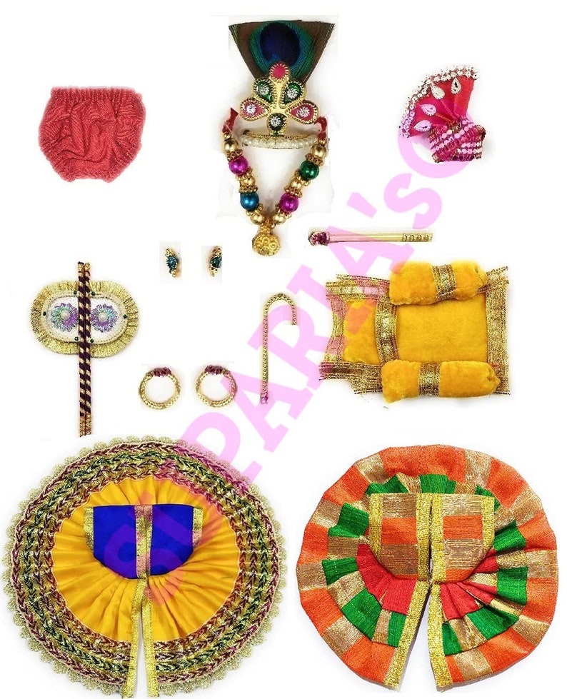 Janmashtami Pooja Items Laddu Gopal Ji Shringar Combo of Mukut, Mala ...