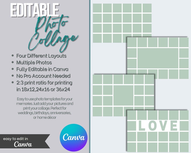 Fully Editable Canva Photo Collage Template | 36x24 Photo Collage ...