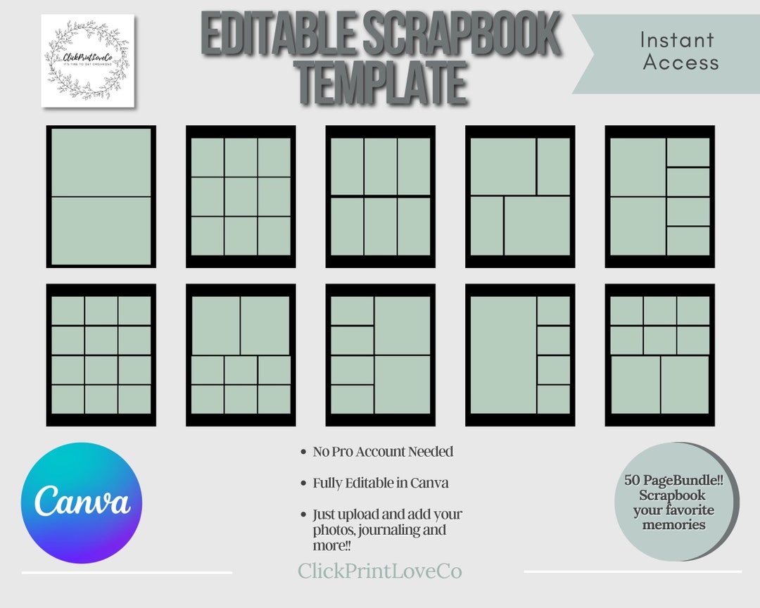 8.5x11 Canva Editable Templates | Editable Scrapbooking Template ...