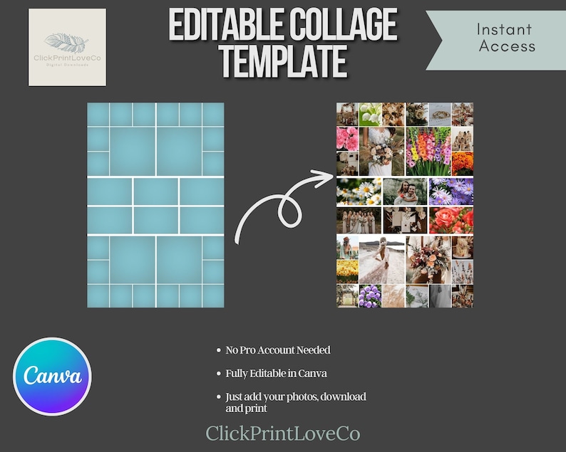 Fully Editable Canva Photo Collage Template 24x36 Collage Wedding Gift ...