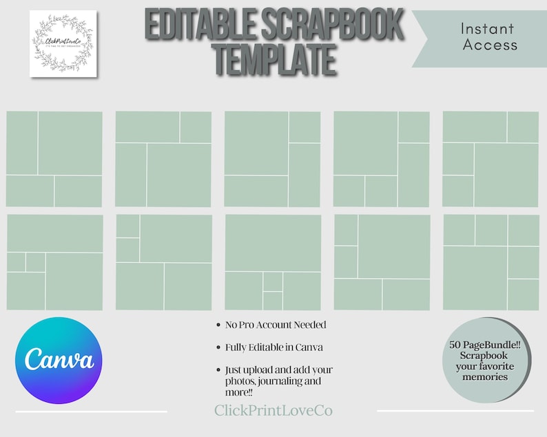 12x12 Canva Editable Scrapbook Templates | Scrapbooking Template ...