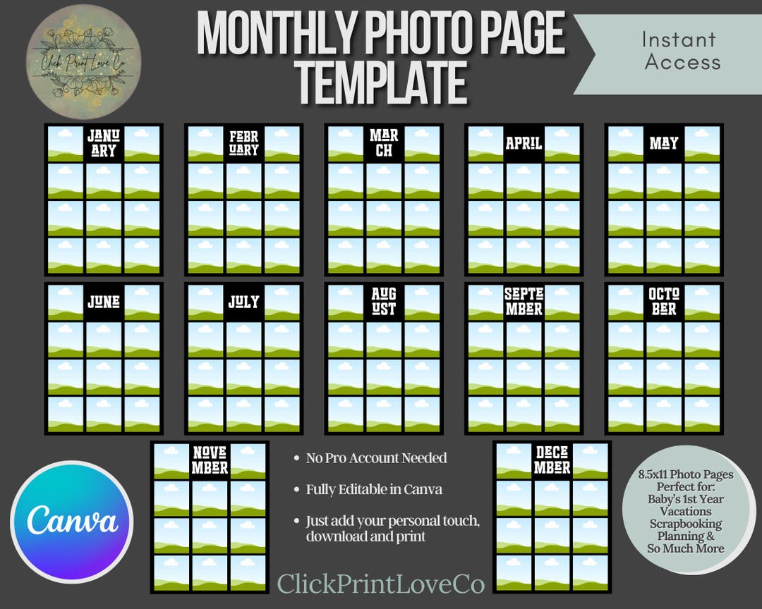 Photo Collage | Monthly Photo Collage Template | Yearly Memory Keeper ...