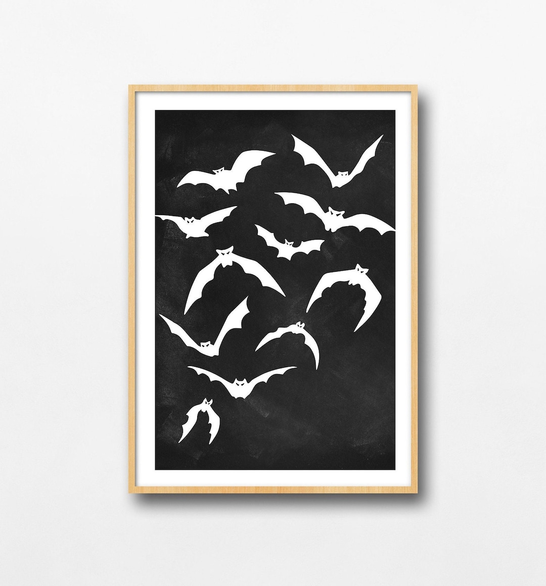 Halloween Flying Bats Chalk Art Print, Spooky Scary Haunted Decor ...