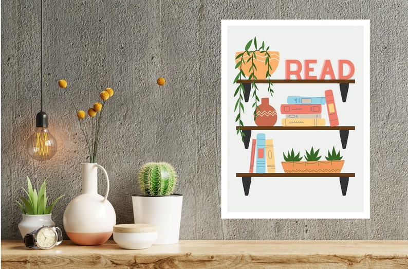 Boho Classroom Read Plant Bookshelf Poster Motivational - Etsy