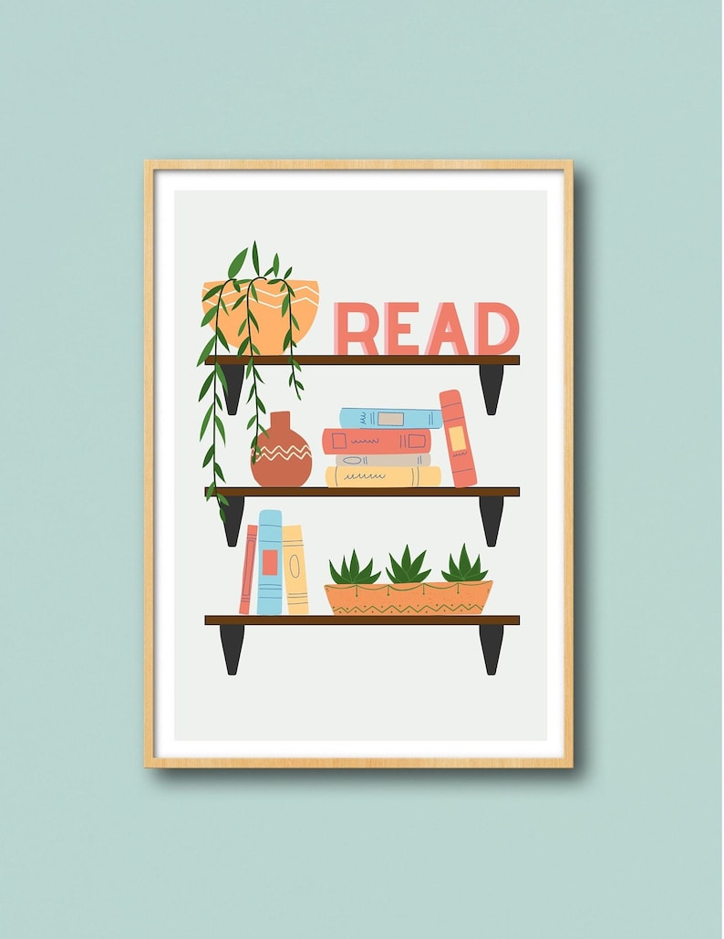 Boho Classroom Read Plant Bookshelf Poster Motivational - Etsy
