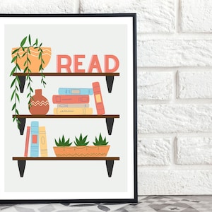 Boho Classroom Read Plant Bookshelf Poster, Motivational Elementary ...