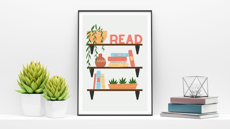 Boho Classroom Read Plant Bookshelf Poster Motivational - Etsy