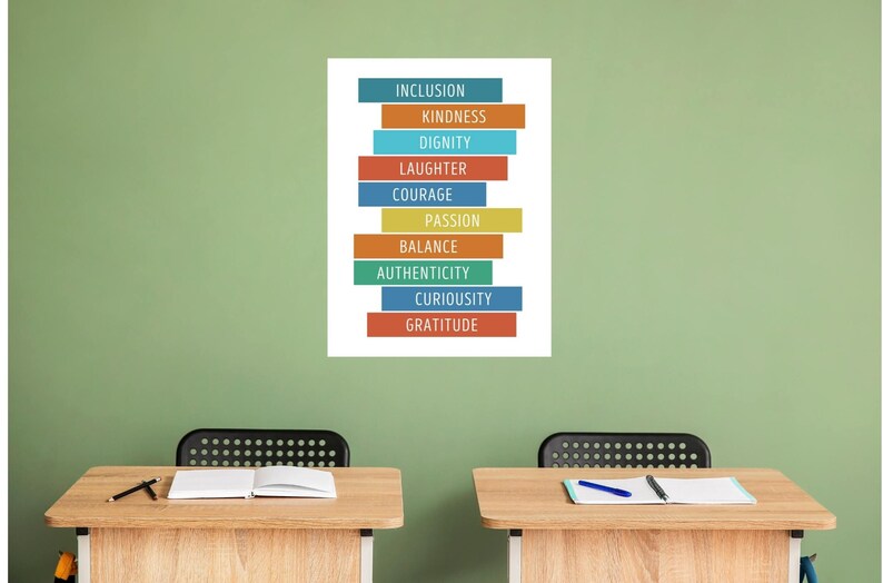 Classroom Values Colorful Book Stack Poster, Kind, Positive Reading ...