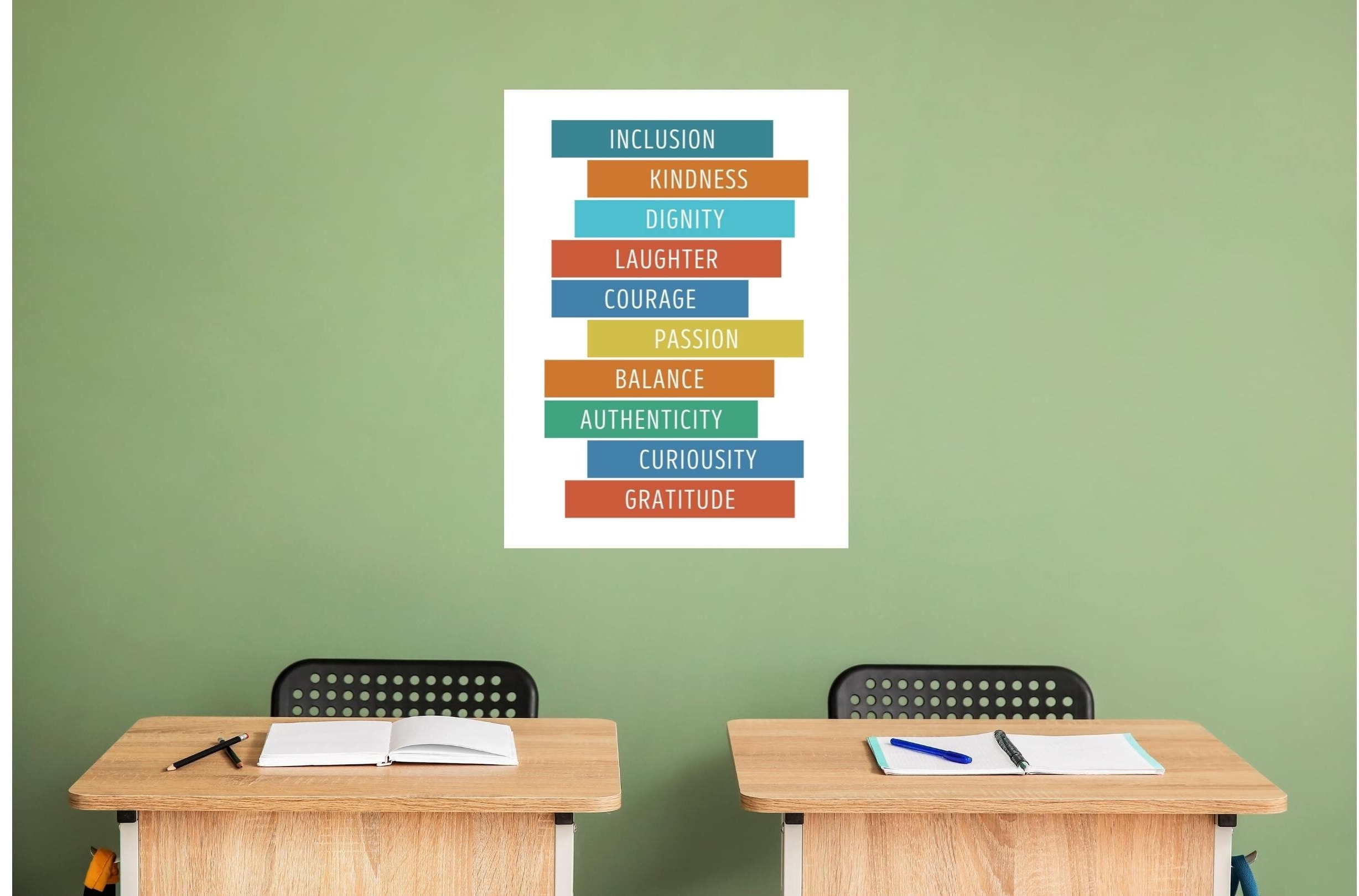 Classroom Values Colorful Book Stack Poster, Kind, Positive Reading ...