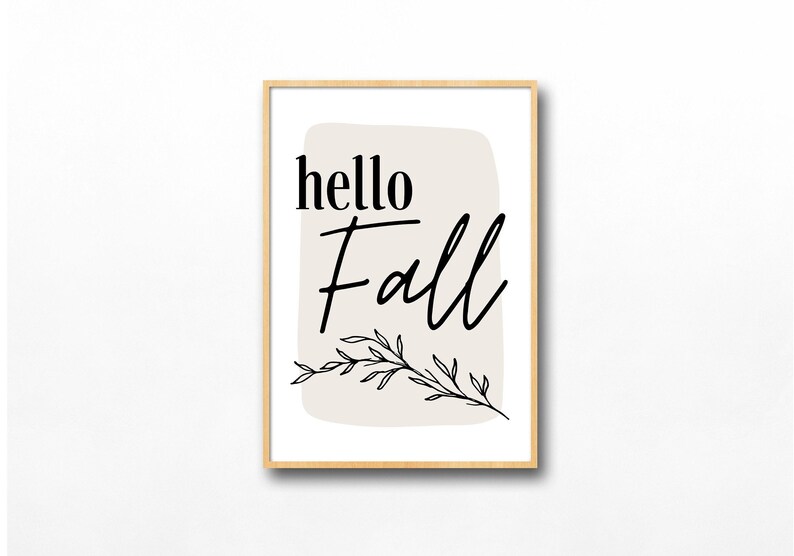 Boho Hello Fall Neutral Botanical Quote Print, Minimalist Branch Leaf ...