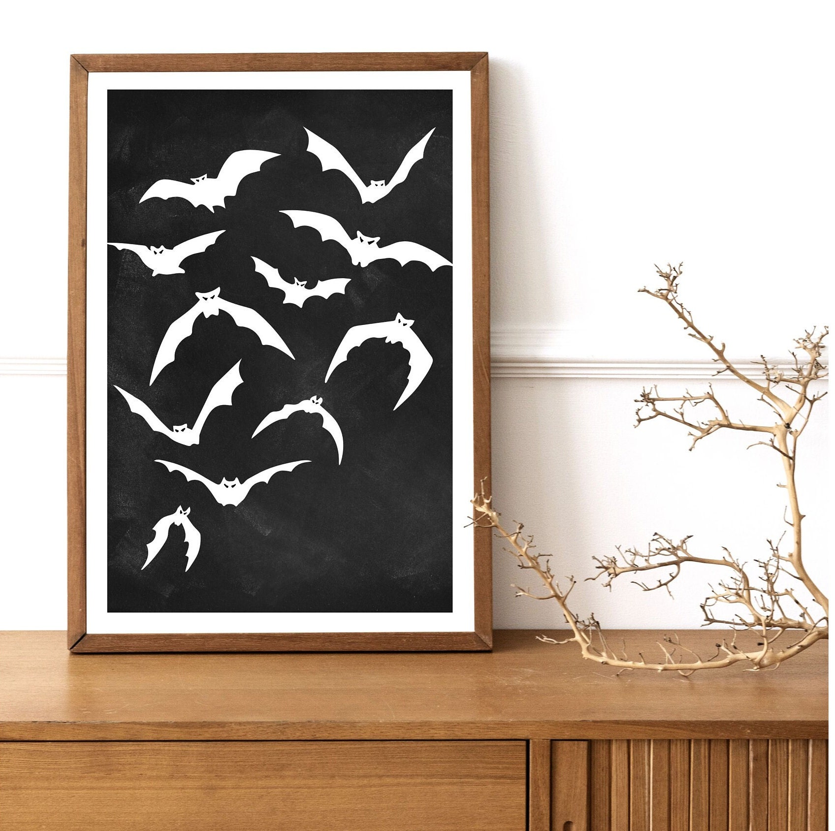 Halloween Flying Bats Chalk Art Print Spooky Scary Haunted - Etsy