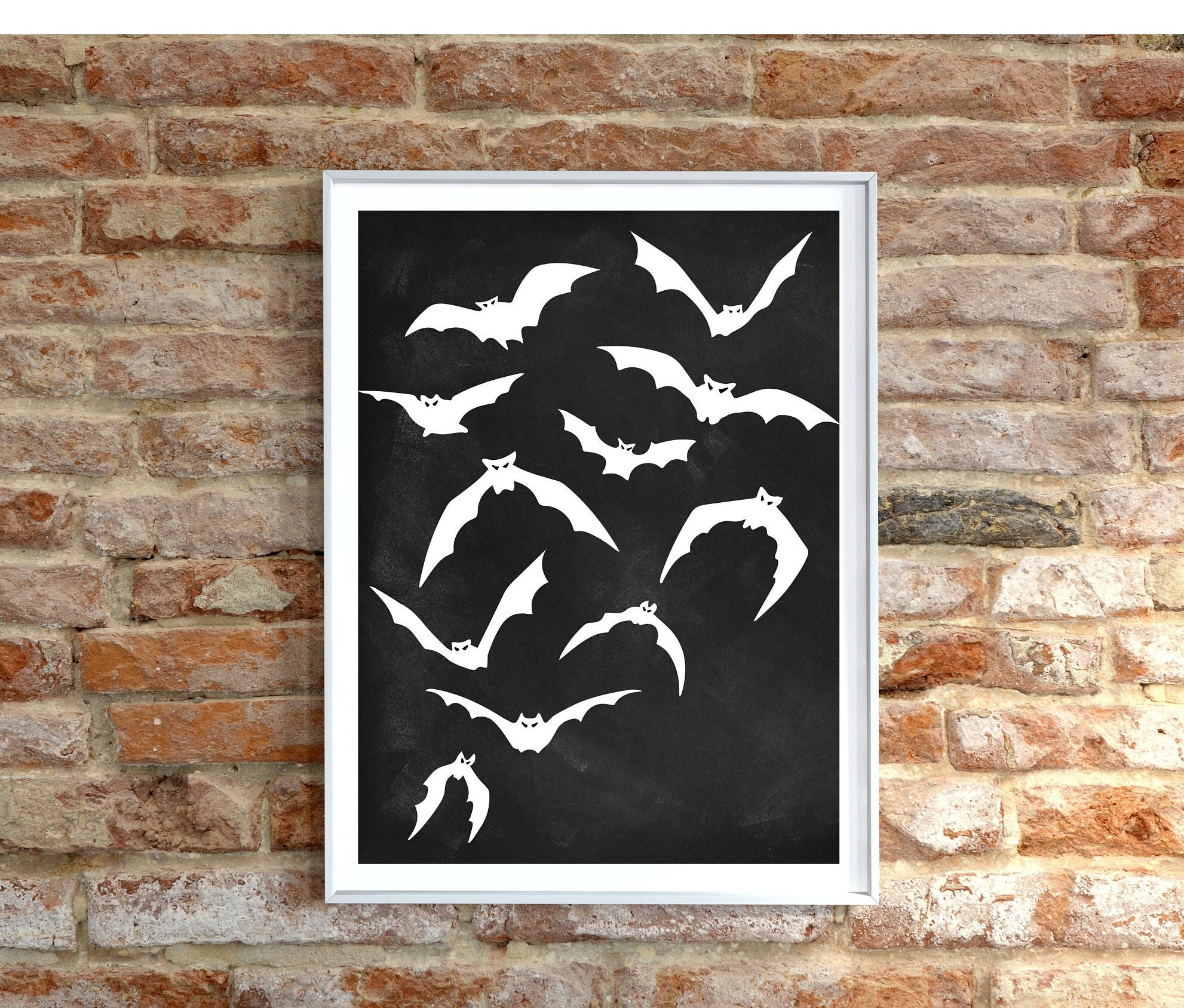 Halloween Flying Bats Chalk Art Print, Spooky Scary Haunted Decor ...