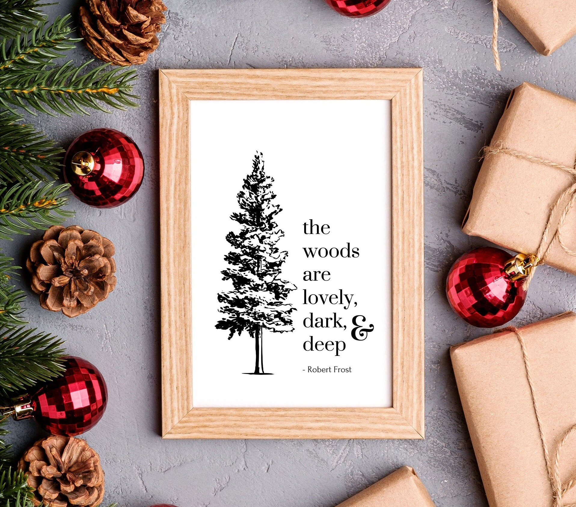 Minimal Robert Frost Poem Stopping by the Woods Literary Art, Christmas ...